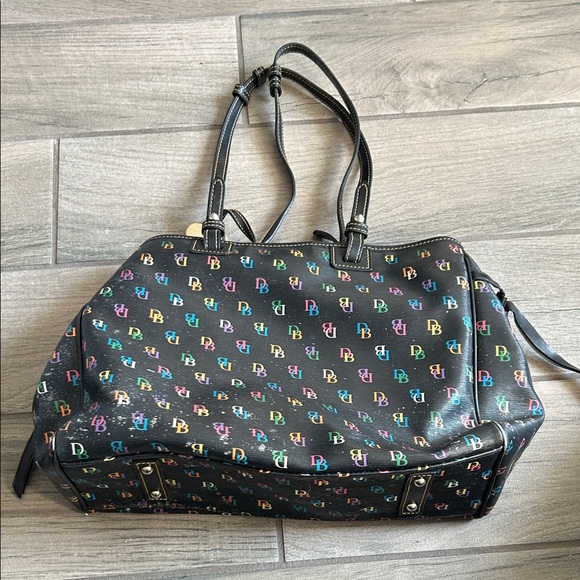 Dooney & Bourke | Bags | Dooney Bourke Black Tote With Multicolor Logo ...